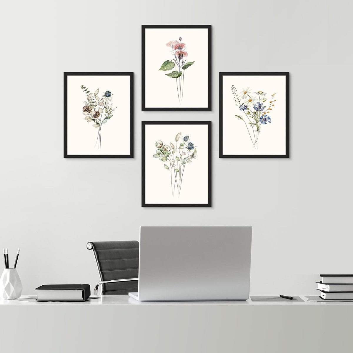 IDEA4WALL Minimal Botanical IDEA4WALL Framed Forest Wildflower Collage Wall Art, Set Of 4 Floral ...